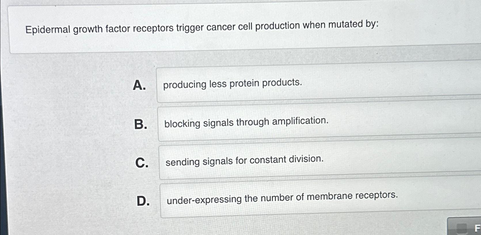 Solved Epidermal growth factor receptors trigger cancer cell | Chegg.com