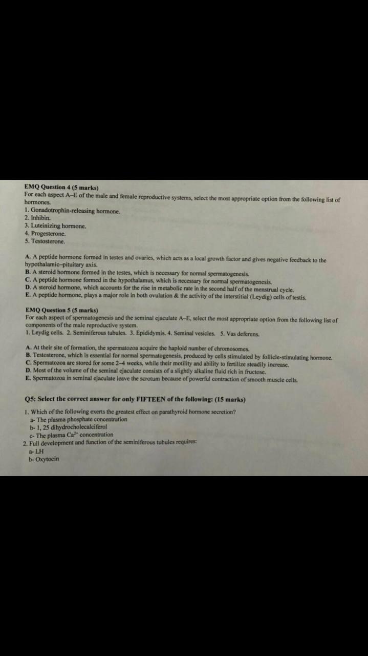 Solved EMQ Question 4 (5 marks) For each aspect A-E of the | Chegg.com