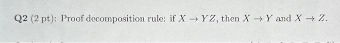 Solved Q2 (2 pt): Proof decomposition rule: if X→YZ, then | Chegg.com