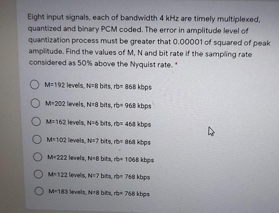 Solved Eight input signals, each of bandwidth 4 kHz are | Chegg.com