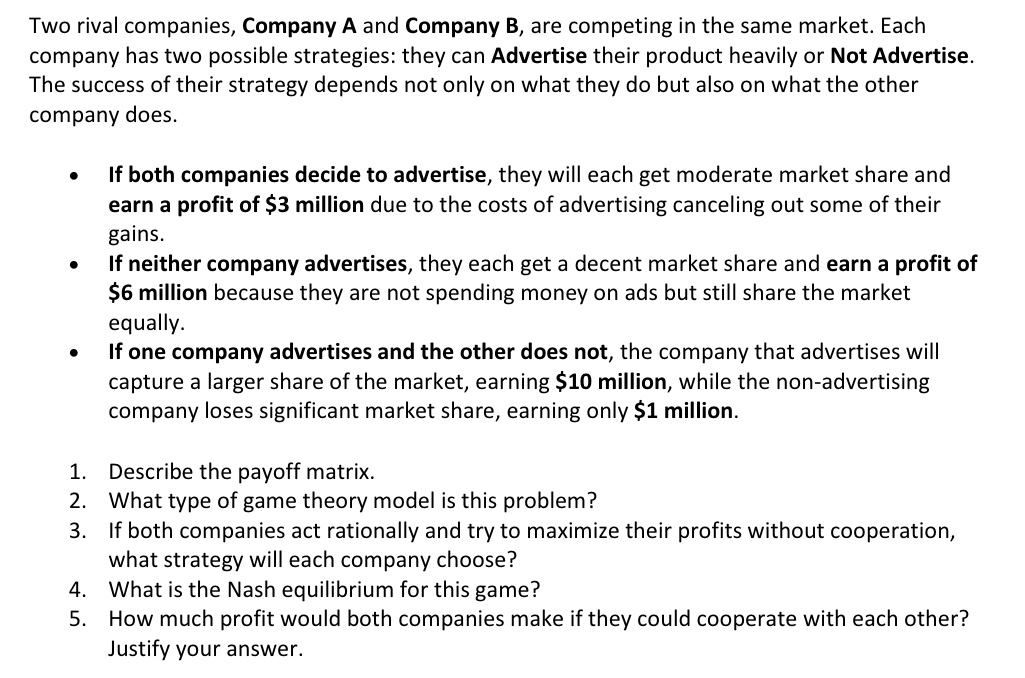 Solved Two rival companies, Company A and Company B, ﻿are | Chegg.com