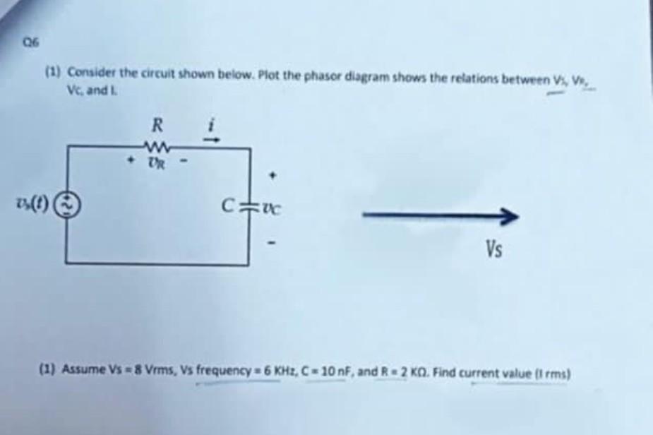 Solved (1) Consider the circuit shown below. Plot the phasor | Chegg.com