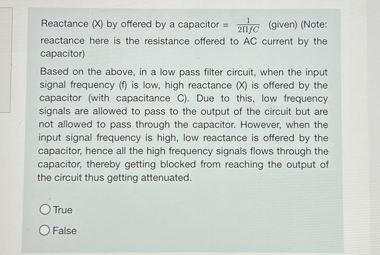 Solved Reactance (x) ﻿by offered by a capacitor | Chegg.com