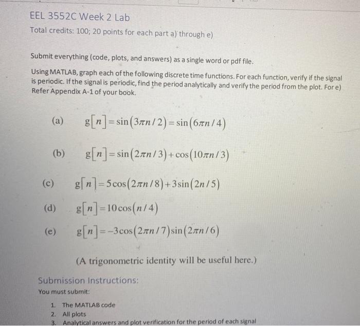 Solved EEL 3552 C Week 2 Lab Total credits: 100;20 points | Chegg.com