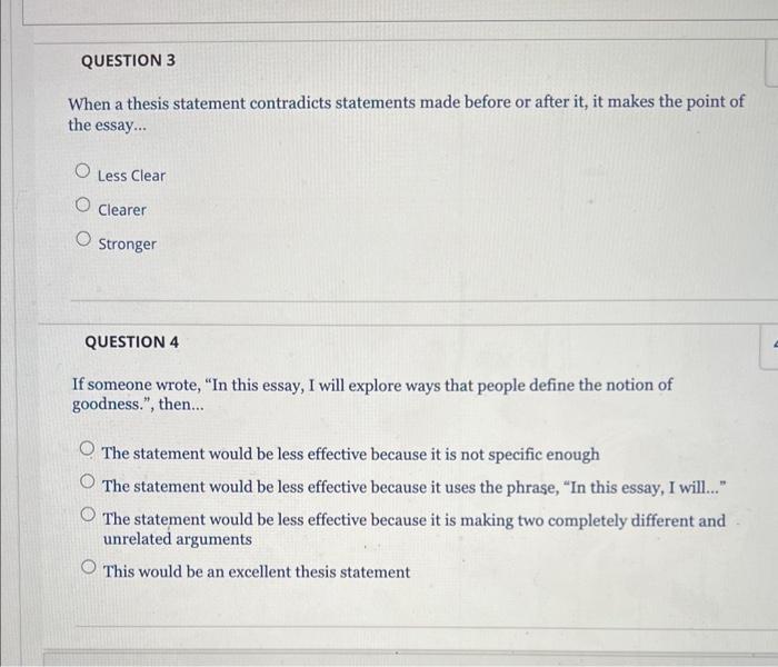 When a thesis statement contradicts statements made | Chegg.com