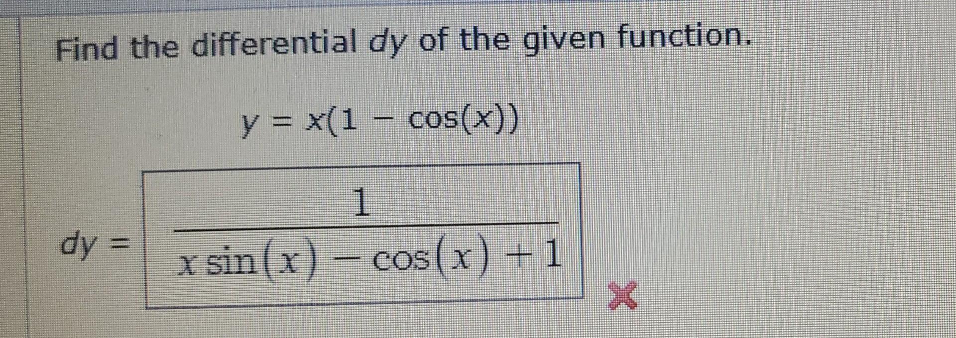 Solved Find the differential dy of the given function. | Chegg.com