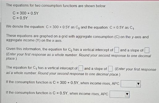 Solved The equations for two consumption functions are shown | Chegg.com