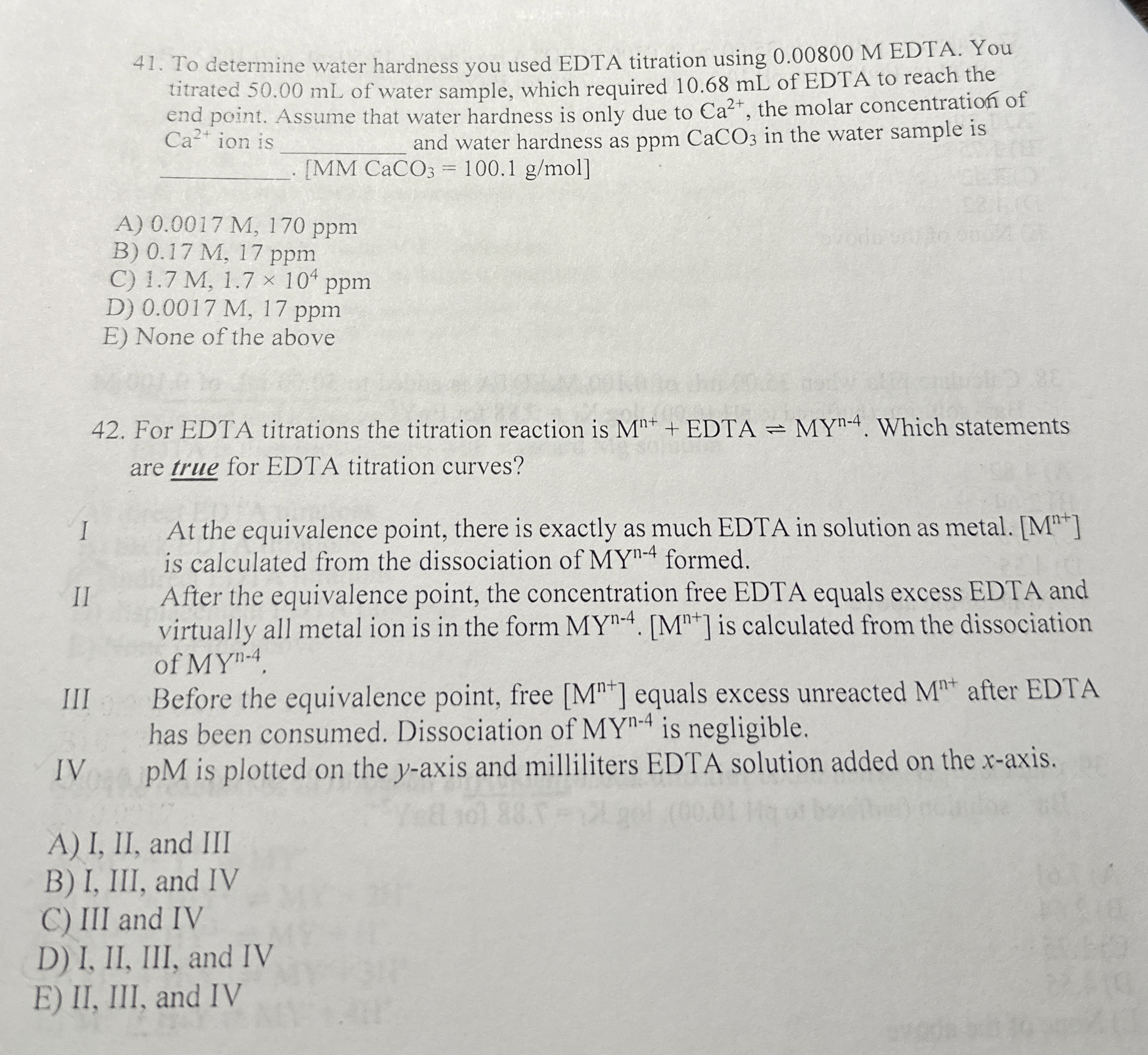 Solved To determine water hardness you used EDTA titration | Chegg.com