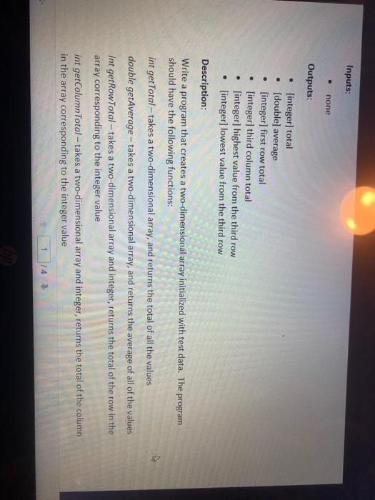Solved Inputs: none Outputs: • [integer] total • [double) | Chegg.com