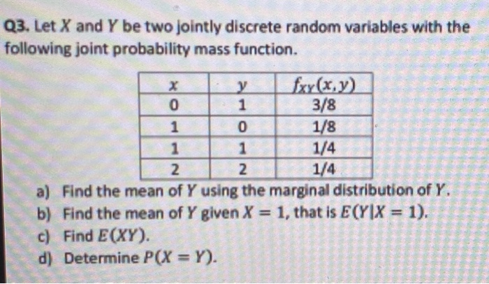 Solved Q3. Let X and Y be two jointly discrete random | Chegg.com