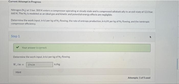 Solved Current Attempt in Progress Nitrogen (N) at 1 bar, | Chegg.com