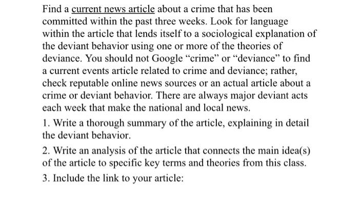 Solved Find a current news article about a crime that has | Chegg.com
