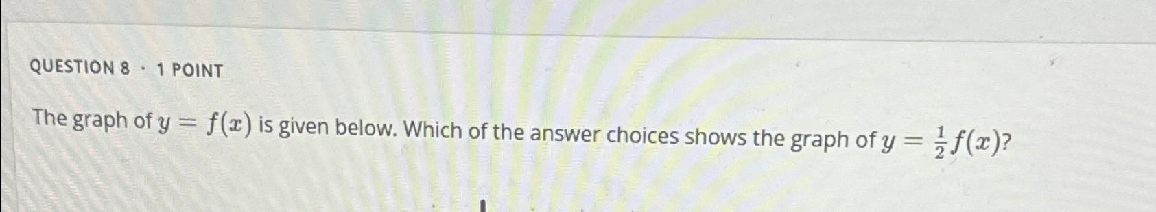 Solved QUESTION 8 - 1 POINTThe graph of y=f(x) is given | Chegg.com Solved QUESTION 8 - 1 POINTThe graph of y=f(x) is given | Chegg.com