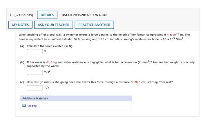 Solved When pushing off of a pool wall, a swimmer exerts a | Chegg.com