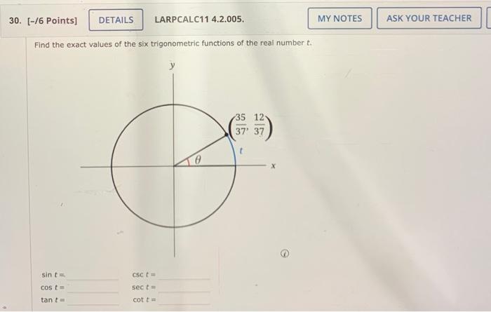 Solved Find the exact values of the six trigonometric | Chegg.com