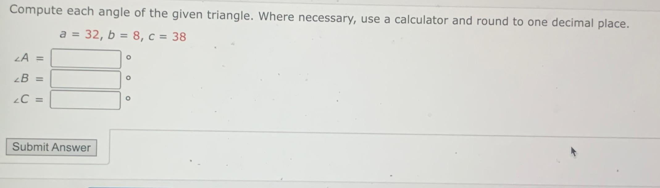 Solved Compute each angle of the given triangle. Where | Chegg.com