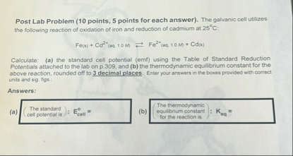Solved Post Lab Problem (10 ﻿points, 5 ﻿points for each | Chegg.com