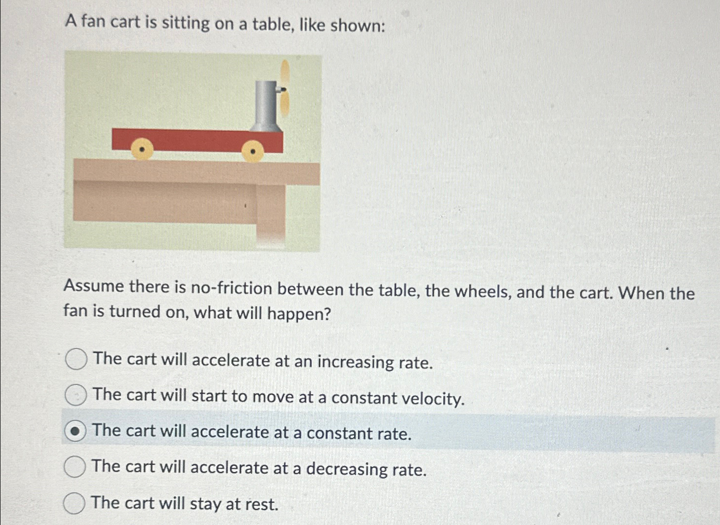 Solved A fan cart is sitting on a table, like shown:Assume | Chegg.com