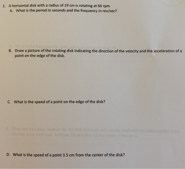 Solved 1. A horizontal disk with a radius of 19 cm is | Chegg.com