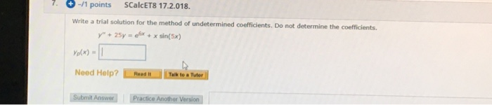 Solved write a trial solution for the method of under | Chegg.com
