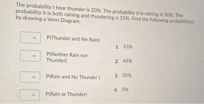 Solved The probability I hear thunder is 20%. The | Chegg.com