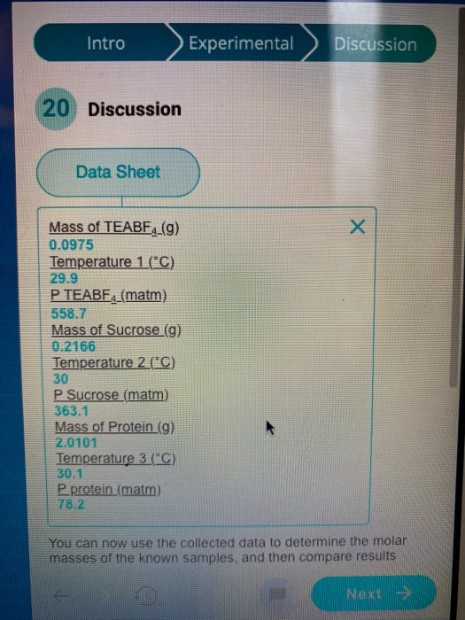 Solved Intro Experimental Discussion 20 Discussion Data | Chegg.com