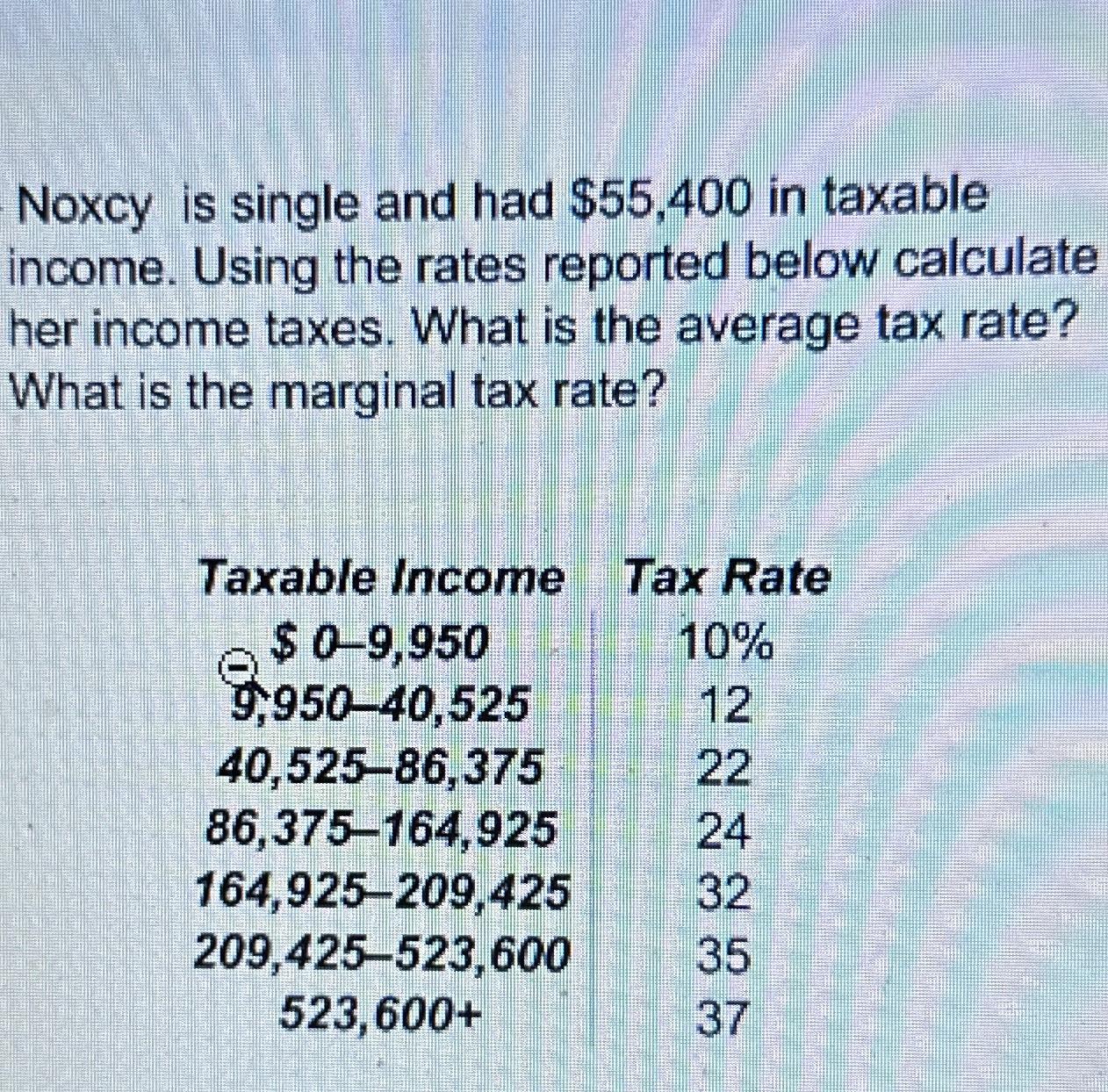 Solved Noxcy is single and had $55,400 ﻿in taxable income. | Chegg.com