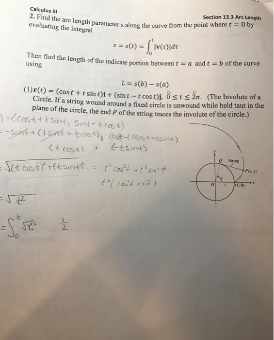 Solved Calculus III Section 13.3 Arc Length 2. Find the are | Chegg.com