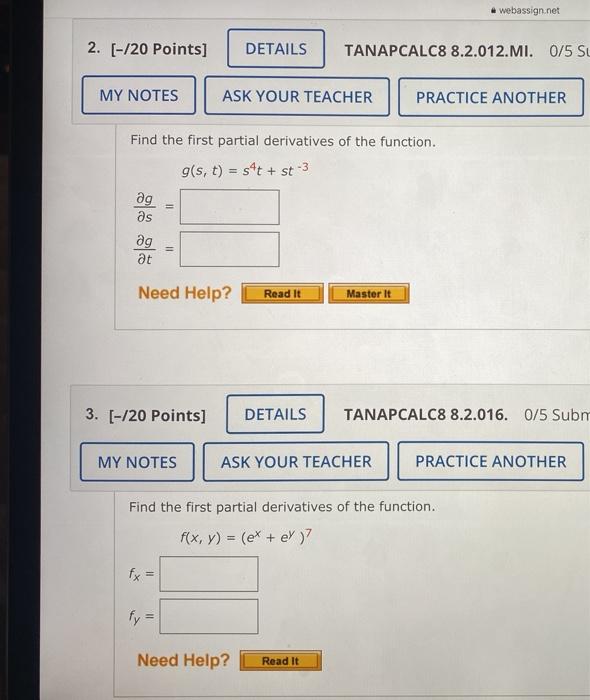 Solved webassign.net 2. (-/20 Points] DETAILS TANAPCALC8 | Chegg.com