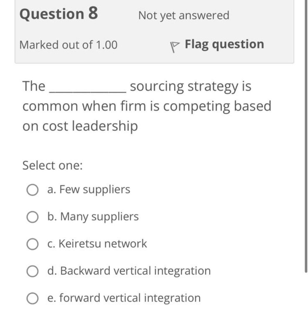 Solved Question 8Not yet answeredMarked out of 1.00Flag | Chegg.com Solved Question 8Not yet answeredMarked out of 1.00Flag | Chegg.com