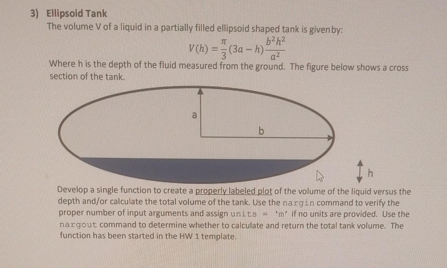 Solved 3) Ellipsoid Tank The volume V of a liquid in a | Chegg.com