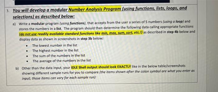 Solved 3. You will develop a modular Number Analysis Program | Chegg.com