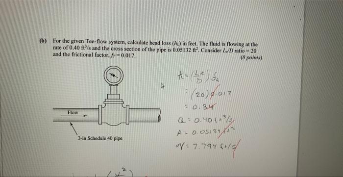 Solved (b) For the given Tee-flow system, calculate head | Chegg.com