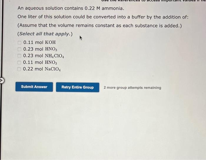Solved An aqueous solution contains 0.22M ammonia. One liter | Chegg.com