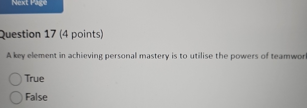 Solved Next PageQuestion 17 (4 ﻿points)A key element in | Chegg.com