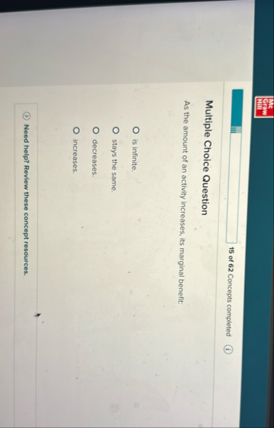 Solved INEGrowMill15 ﻿of 62 ﻿Concepts completedMultiple | Chegg.com