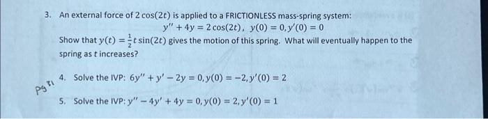 Solved 3. An external force of 2cos(2t) is applied to a | Chegg.com
