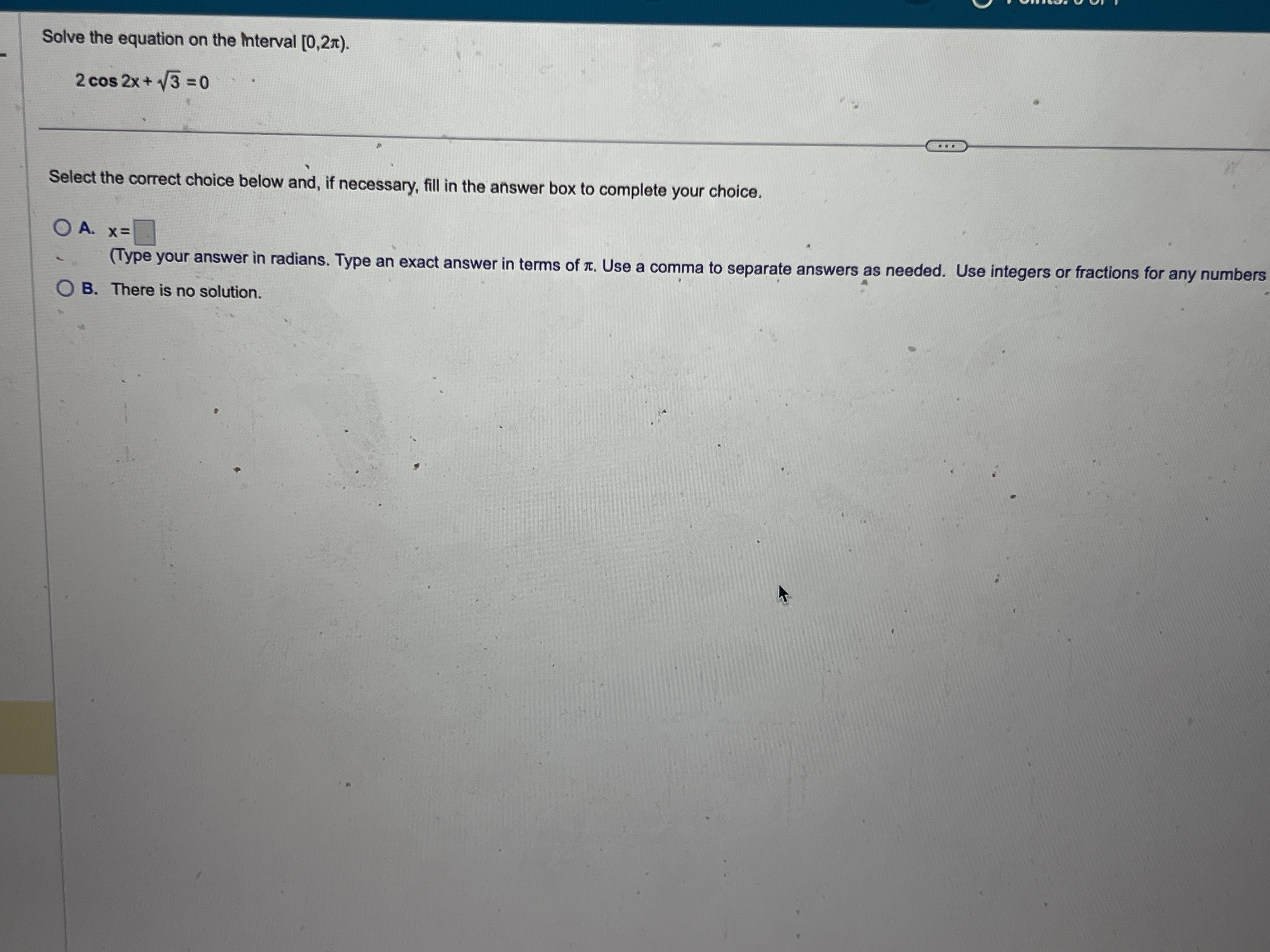 Solved Solve the equation on ﻿the interval | Chegg.com