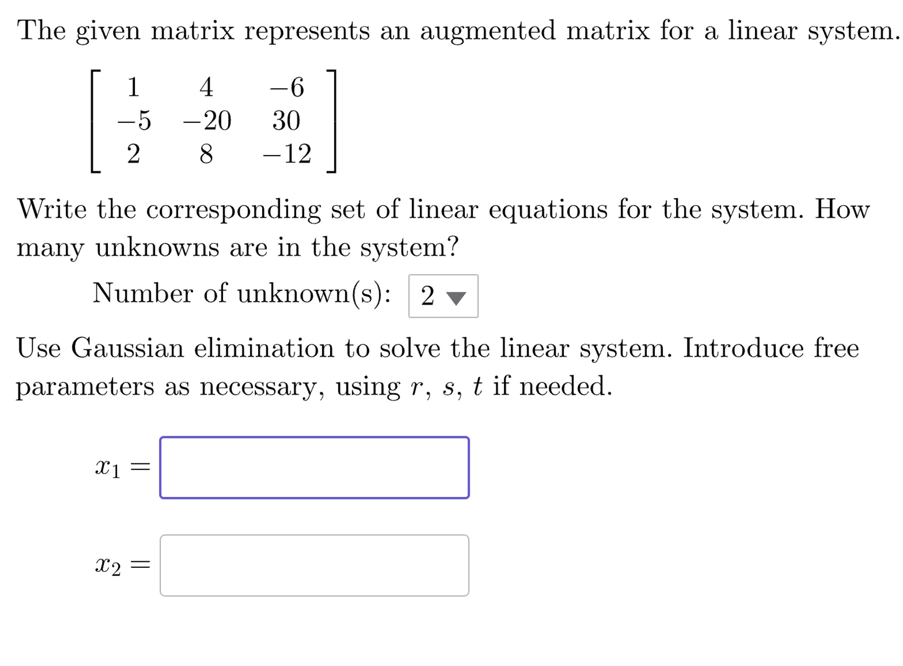 Solved The given matrix represents an augmented matrix for a | Chegg.com