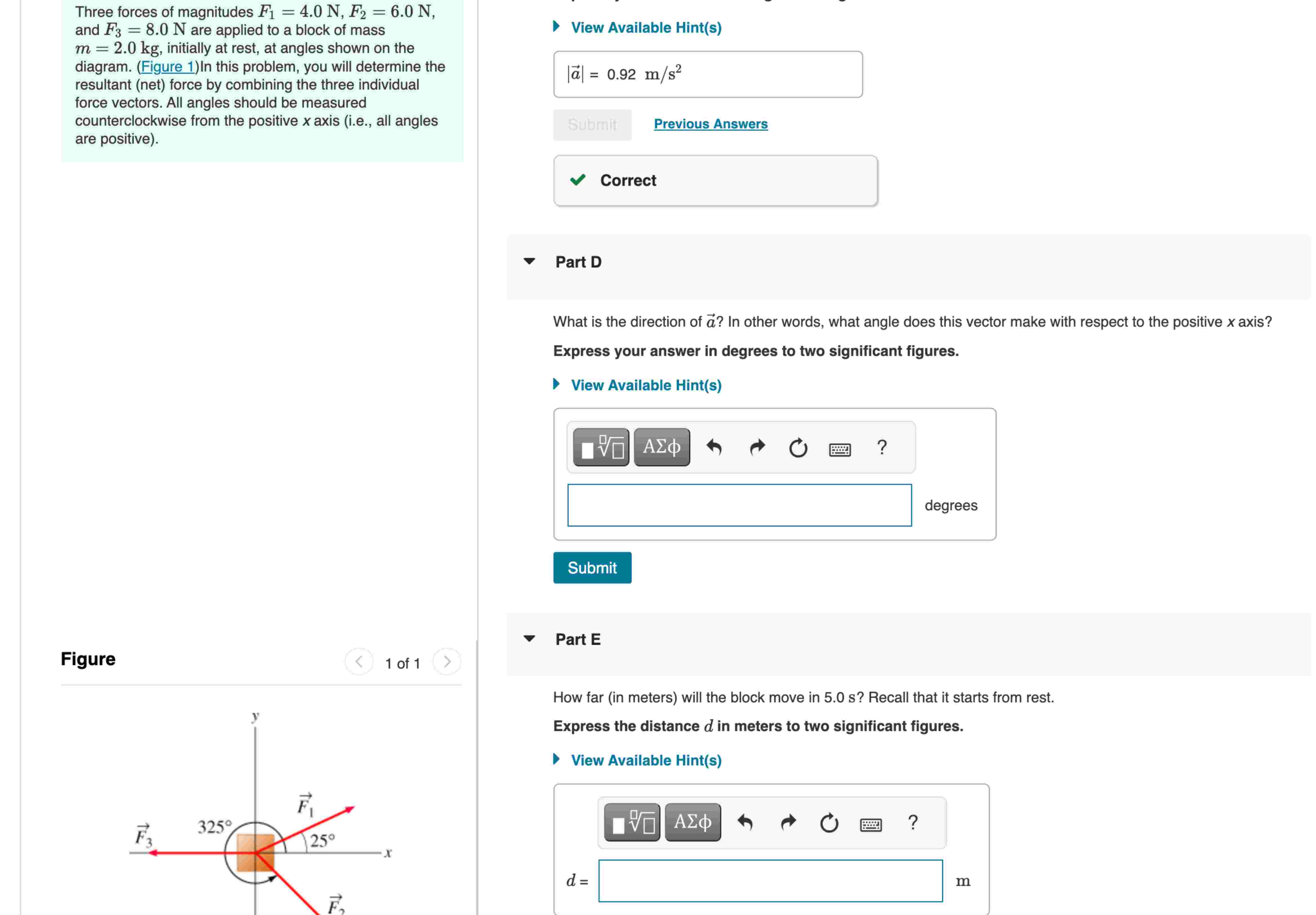 Solved Three forces of magnitudes F1=4.0N,F2=6.0N,and | Chegg.com
