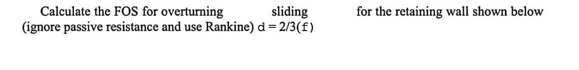 Solved Calculate the FOS for overturning sliding for the | Chegg.com