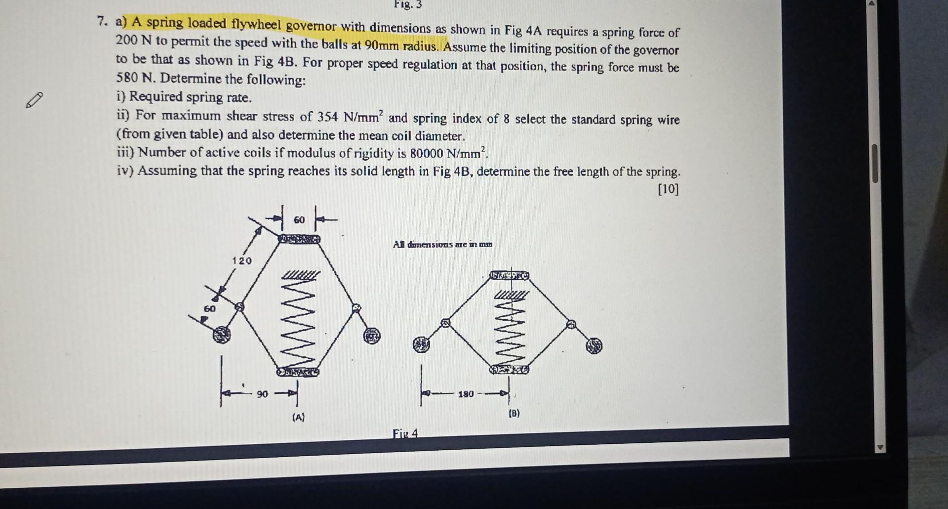 Solved 7. a) A spring loaded flywheel governor with | Chegg.com