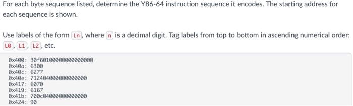 Solved Lo, L1, L2, etc. Ox400: Ox46a: Ox40c: Ox46e: | Chegg.com