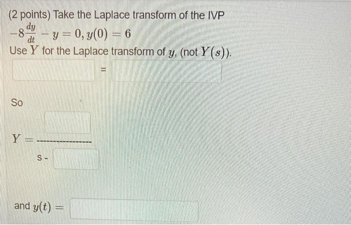 Solved (2 points) Take the Laplace transform of the IVP | Chegg.com