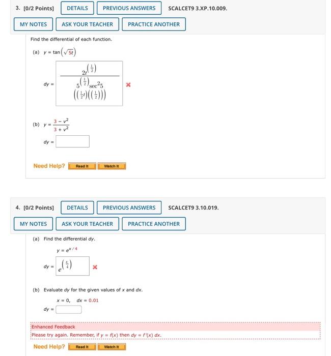 Solved 3. [0/2 Points) DETAILS PREVIOUS ANSWERS SCALCET9 | Chegg.com