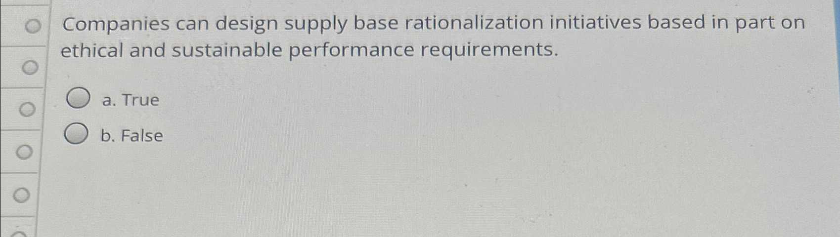 Solved Companies can design supply base rationalization | Chegg.com