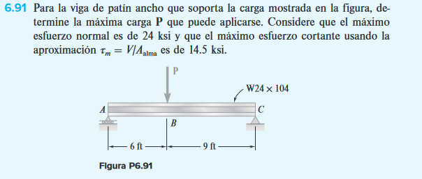 Solved 6.91 ﻿Para la viga de patín ancho que soporta la | Chegg.com
