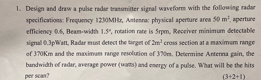 Solved Design and draw a pulse radar transmitter signal | Chegg.com
