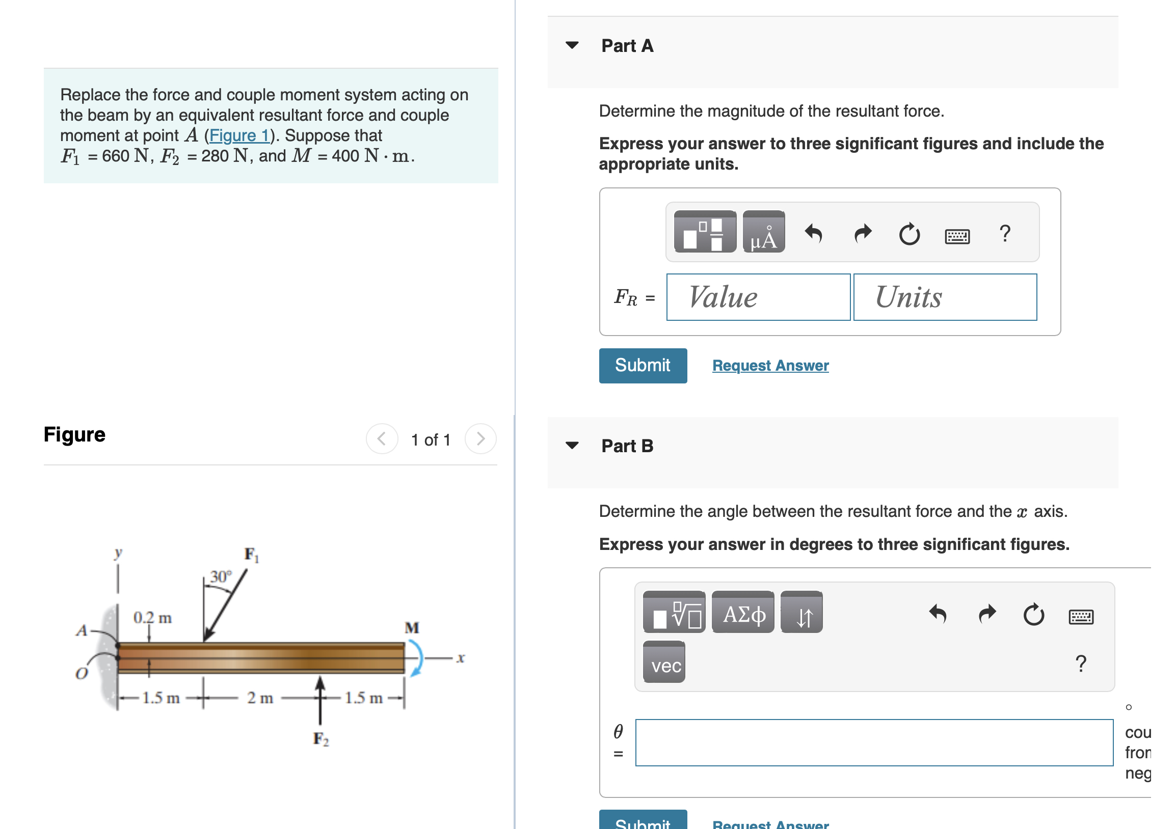 Solved Part AReplace the force and couple moment system | Chegg.com