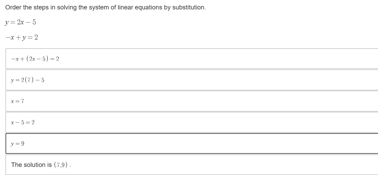 Solved Order the steps in solving the system of linear | Chegg.com